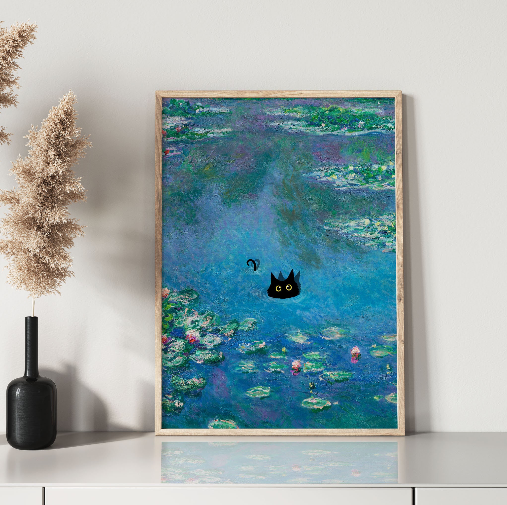 Monet Waterlily Cat Print Claude Monet Cat Poster Black Cat - Etsy Finland