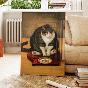 Fat Cat on Scale Weighing Himself Poster Art Funny Cat Poster Body ...