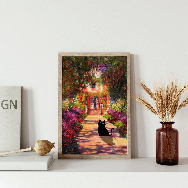 Monet Garden Cat Print Claude Monet Flowers Cat Poster Cat - Etsy