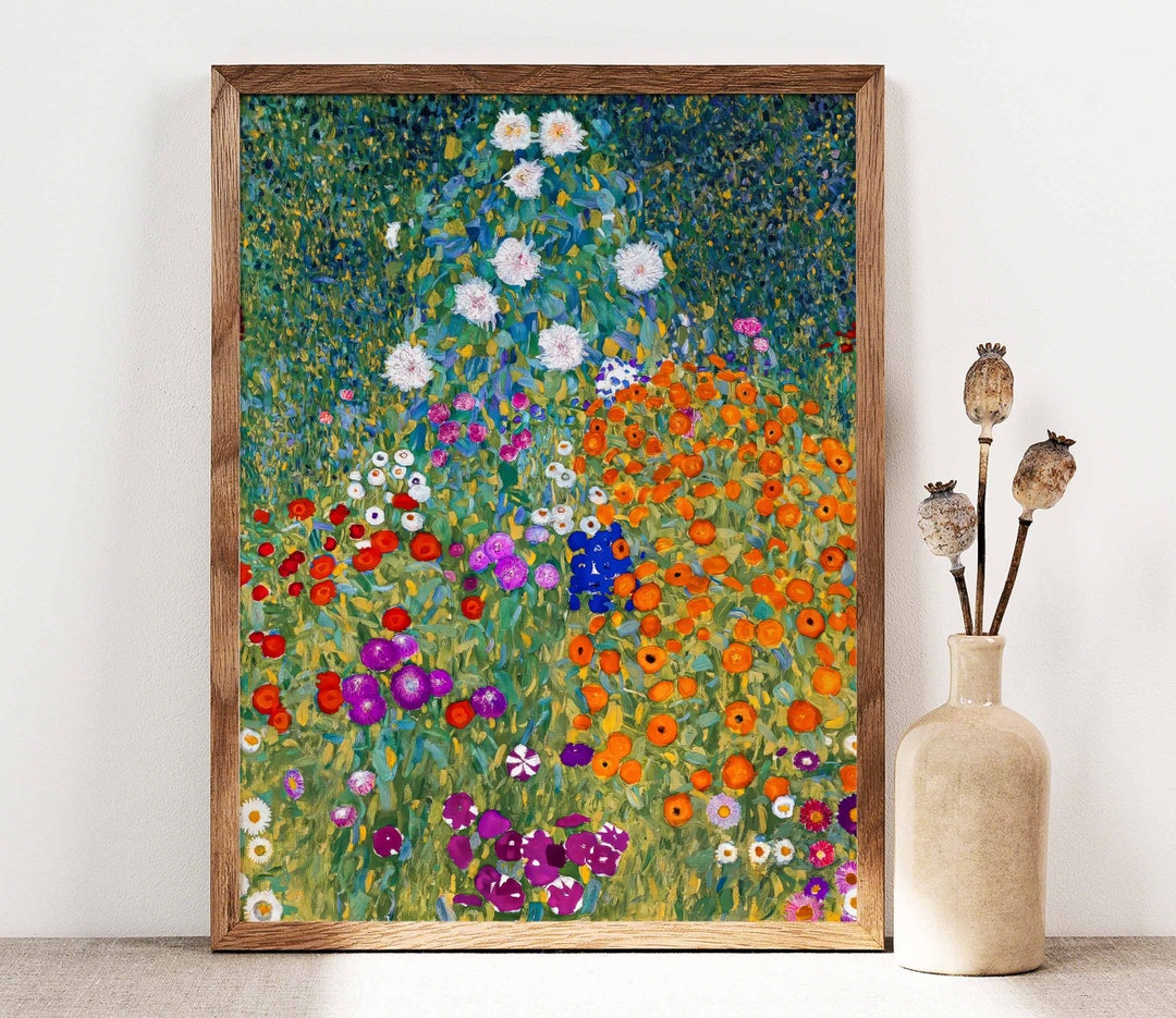 Gustav Klimt Poster, Cottage Garden, Klimt Flowers, Floral Wall Decor ...