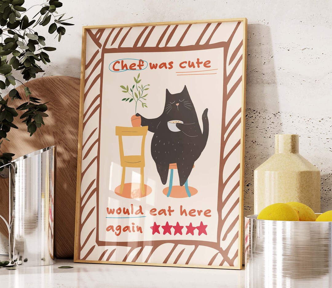 Kitchen Decor, Black Cat Print, Chef Was Cute Print, Kitchen Decor ...