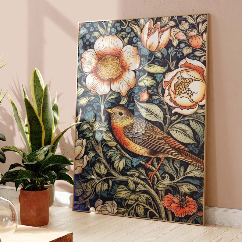 William Morris Inspired Poster, Bird and Flowers Print, Morris Art, Art ...