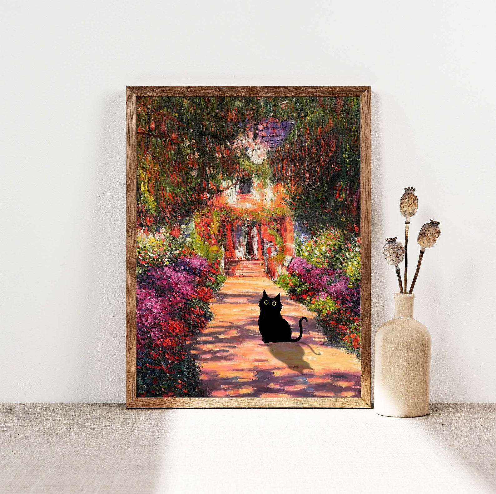 Monet Garden Cat Print Claude Monet Flowers Cat Poster Cat - Etsy