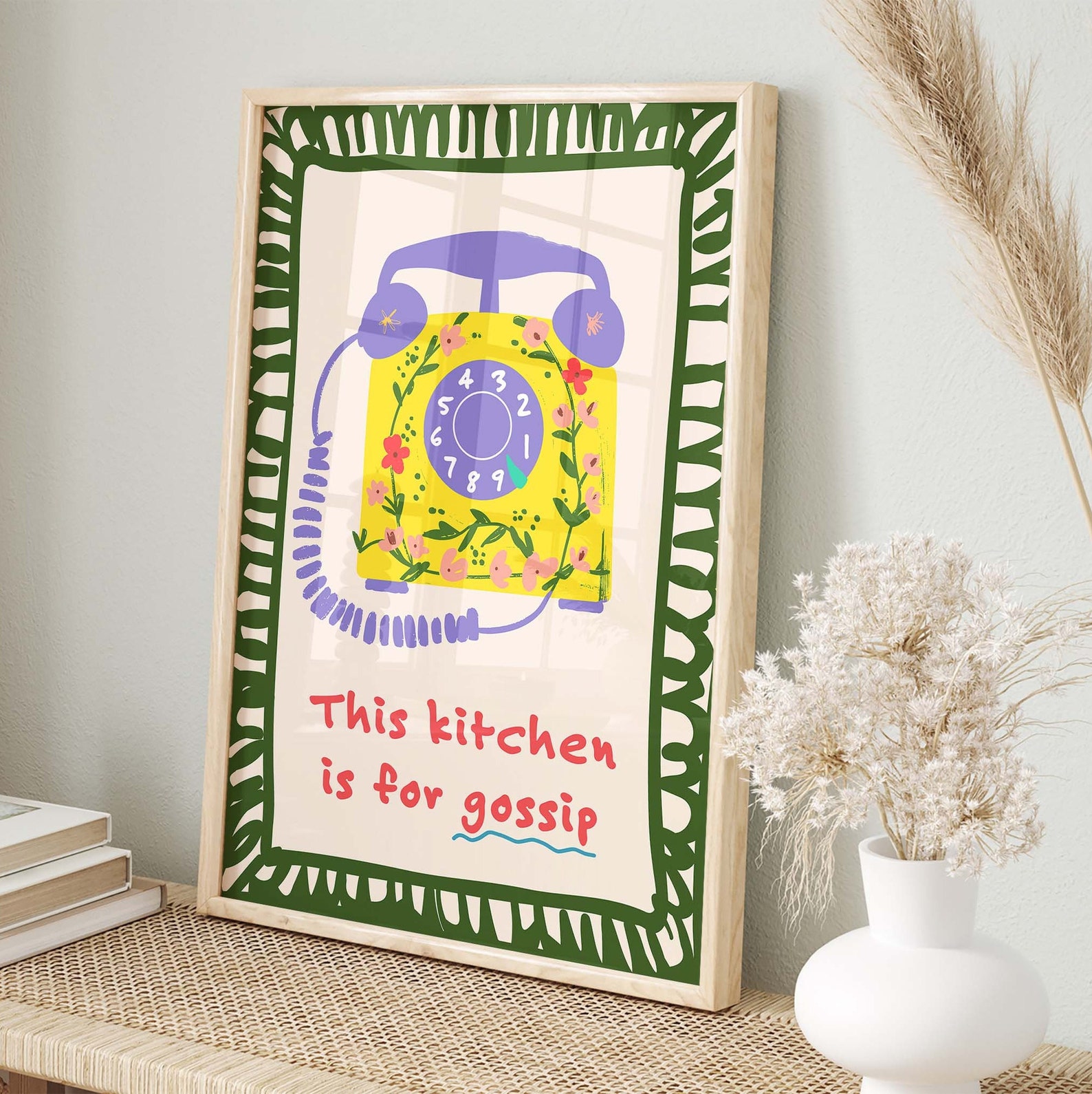 Gossip Poster, Retro Kitchen Phone Print, Wall Art, Cute Phone Art ...
