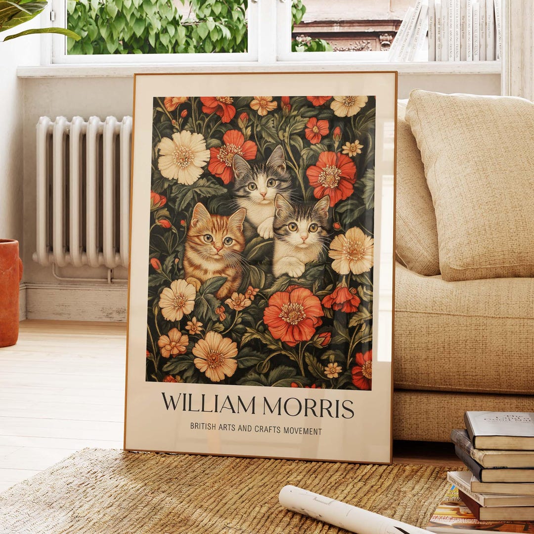 William Morris Cats and Flowers Garden Poster, Floral Morris Art, Wall ...