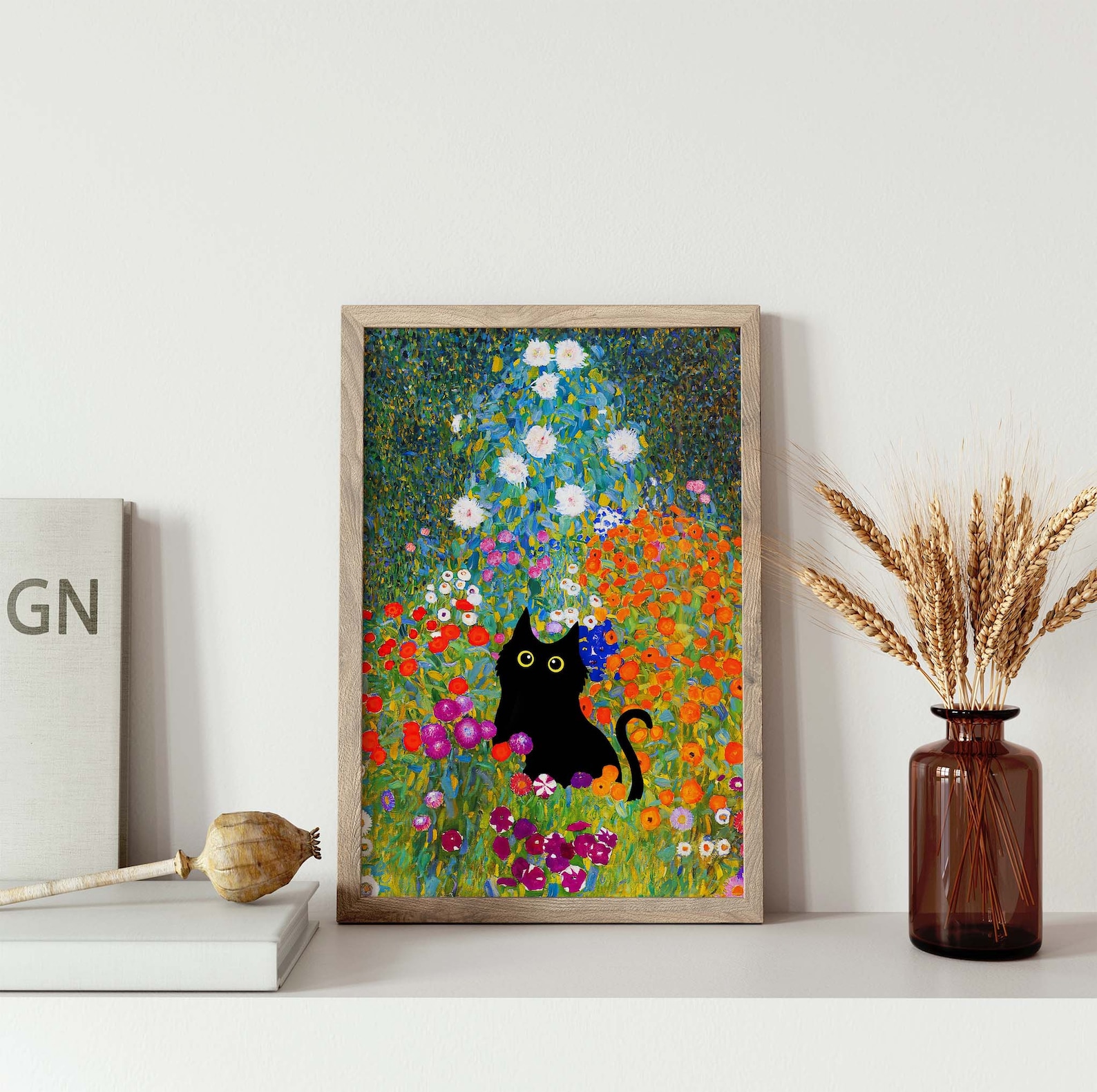 Gustav Klimt Garden Cat Print Klimt Flowers Cat Poster Black - Etsy