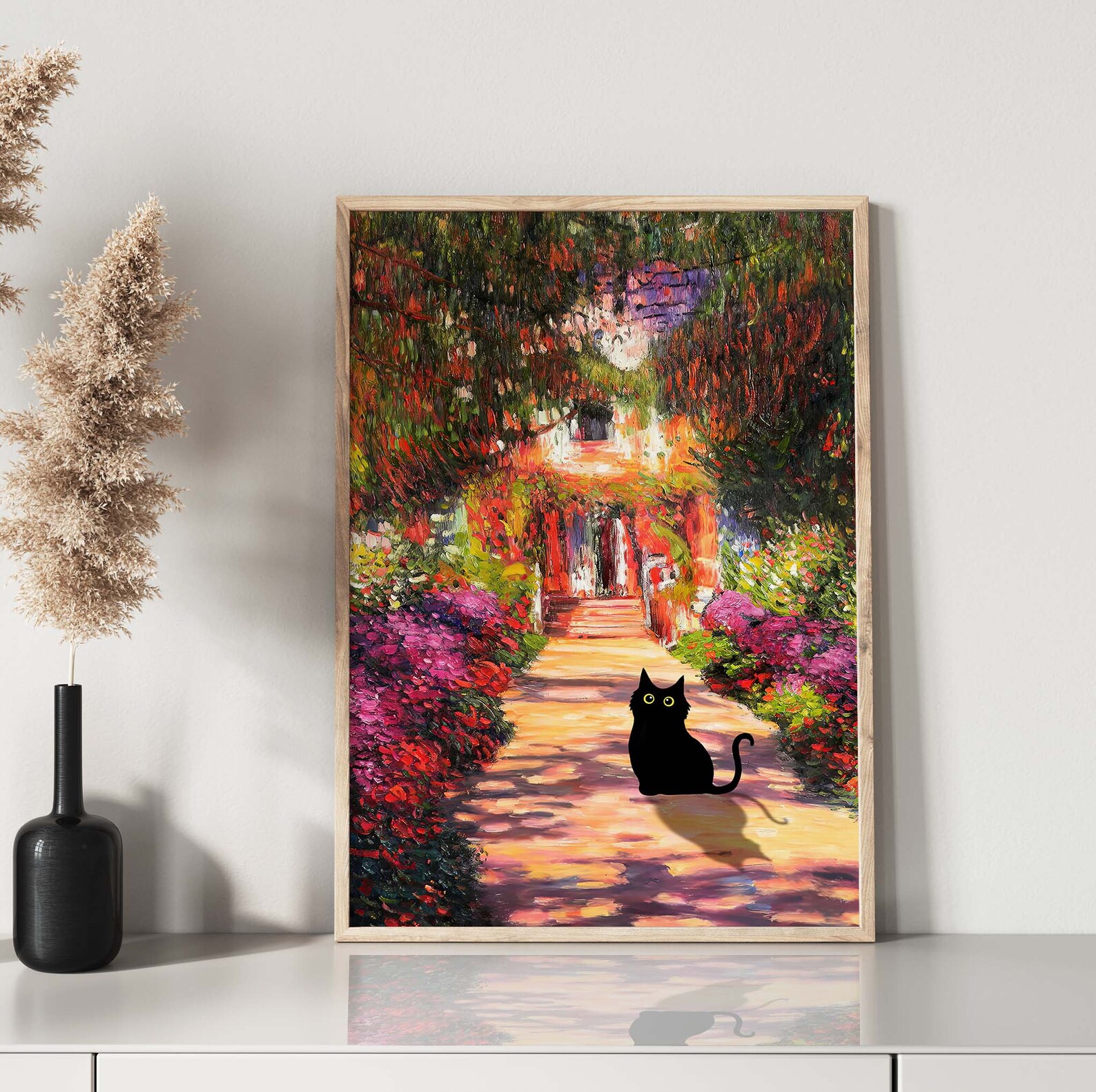 Monet Garden Cat Print Claude Monet Flowers Cat Poster Cat - Etsy