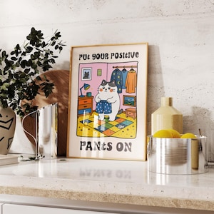 Positive Cat Poster Gift, Cute Cat Wall Art, Motivational Cat Print ...