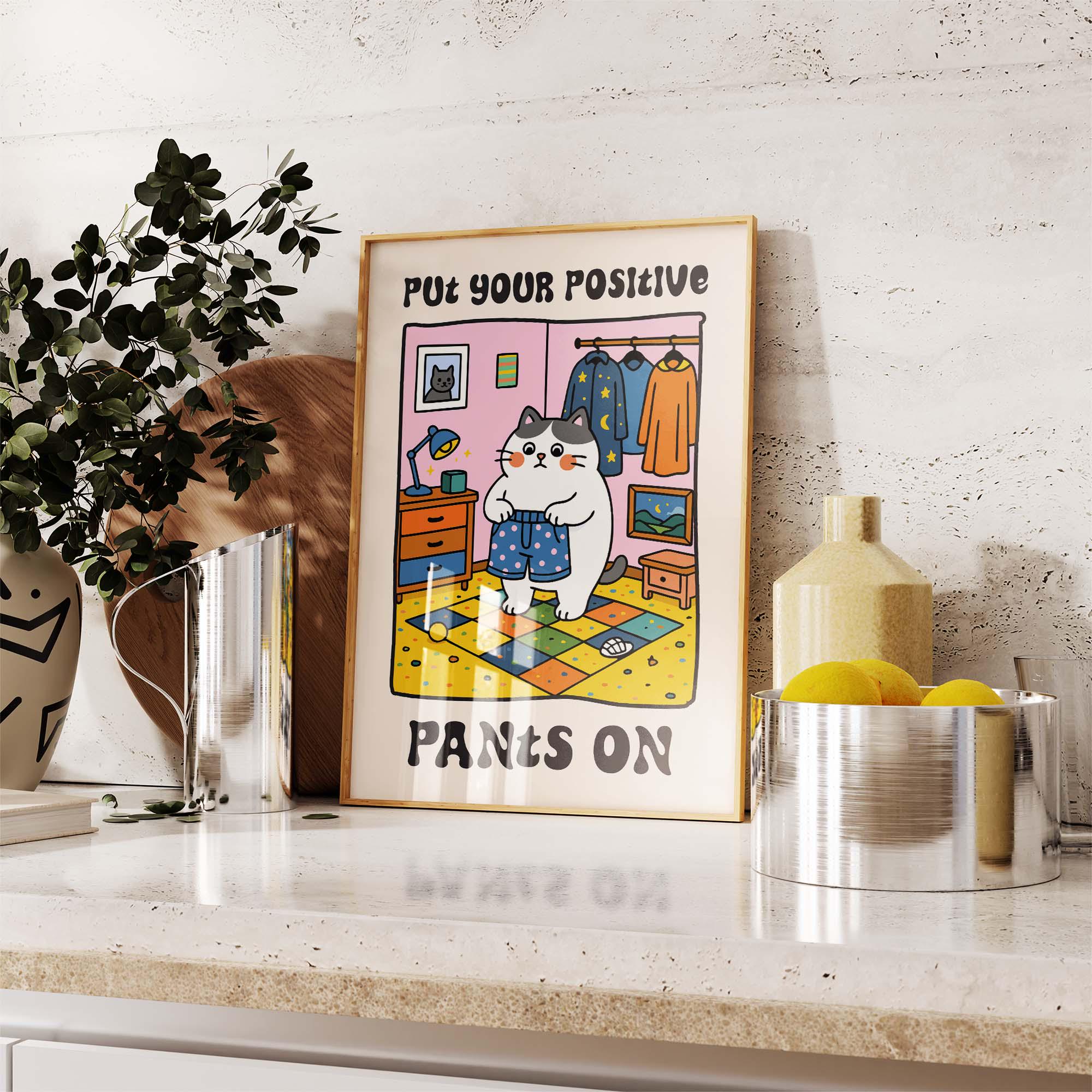Positive Cat Poster Gift, Cute Cat Wall Art, Motivational Cat Print ...
