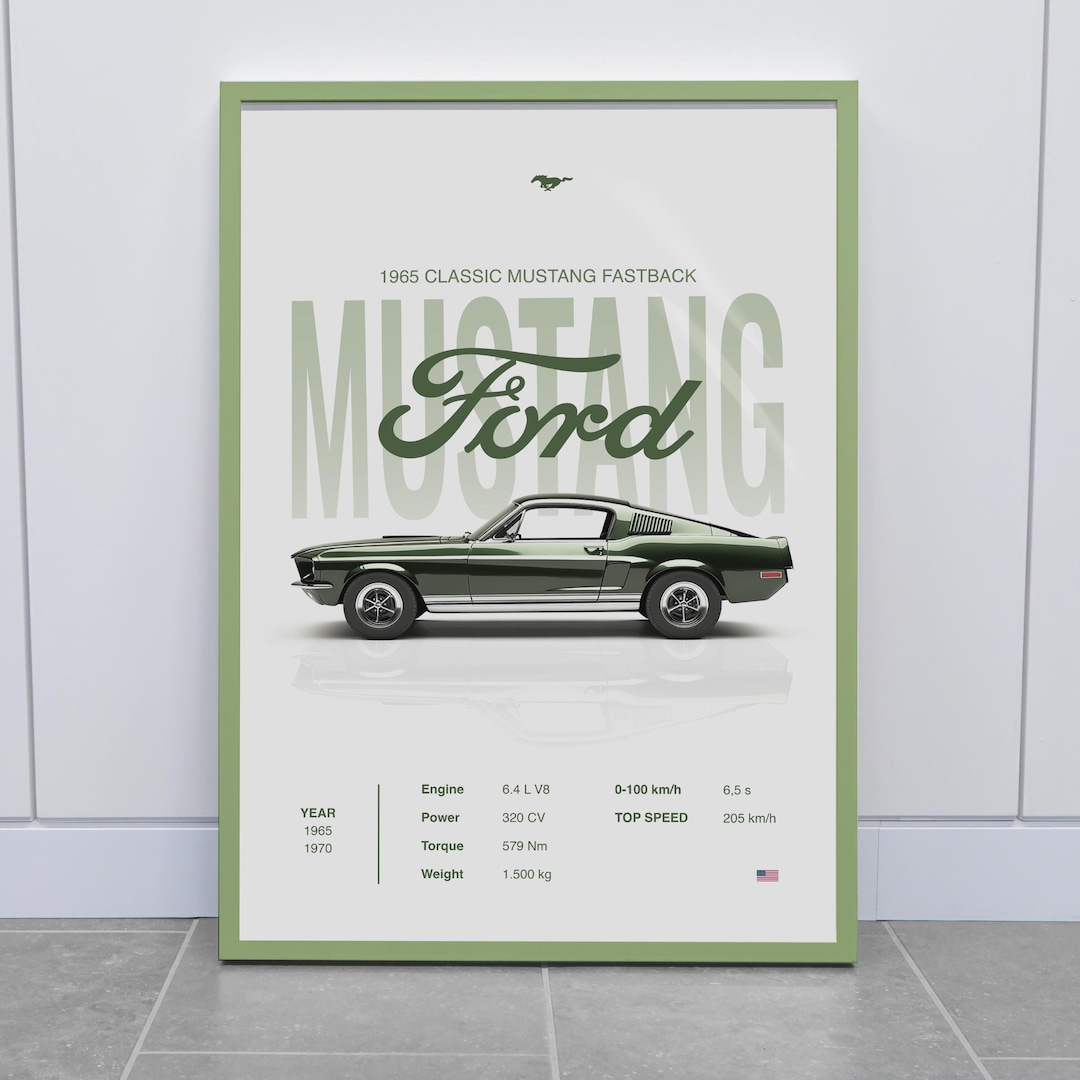 Ford Mustang Fastback Classic Poster, Original Gift, Boyfriend Gift ...