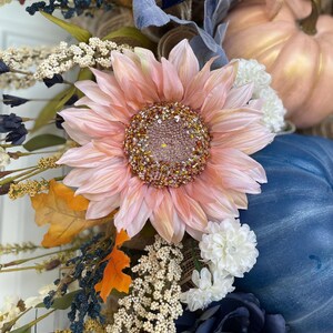 XL Fall Glam Wreath Swag With Pink and Blue Pumpkins, Pink Sunflowers ...