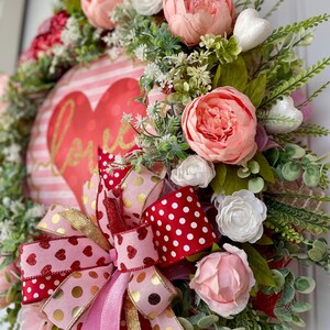Pink and Red Valentine's Day Wreath Love Heart Pink Peony Beaded Grass ...