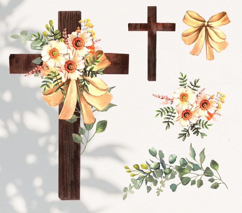Watercolor Easter Decor Clipart. Floral Crosses Clipart. Religion ...