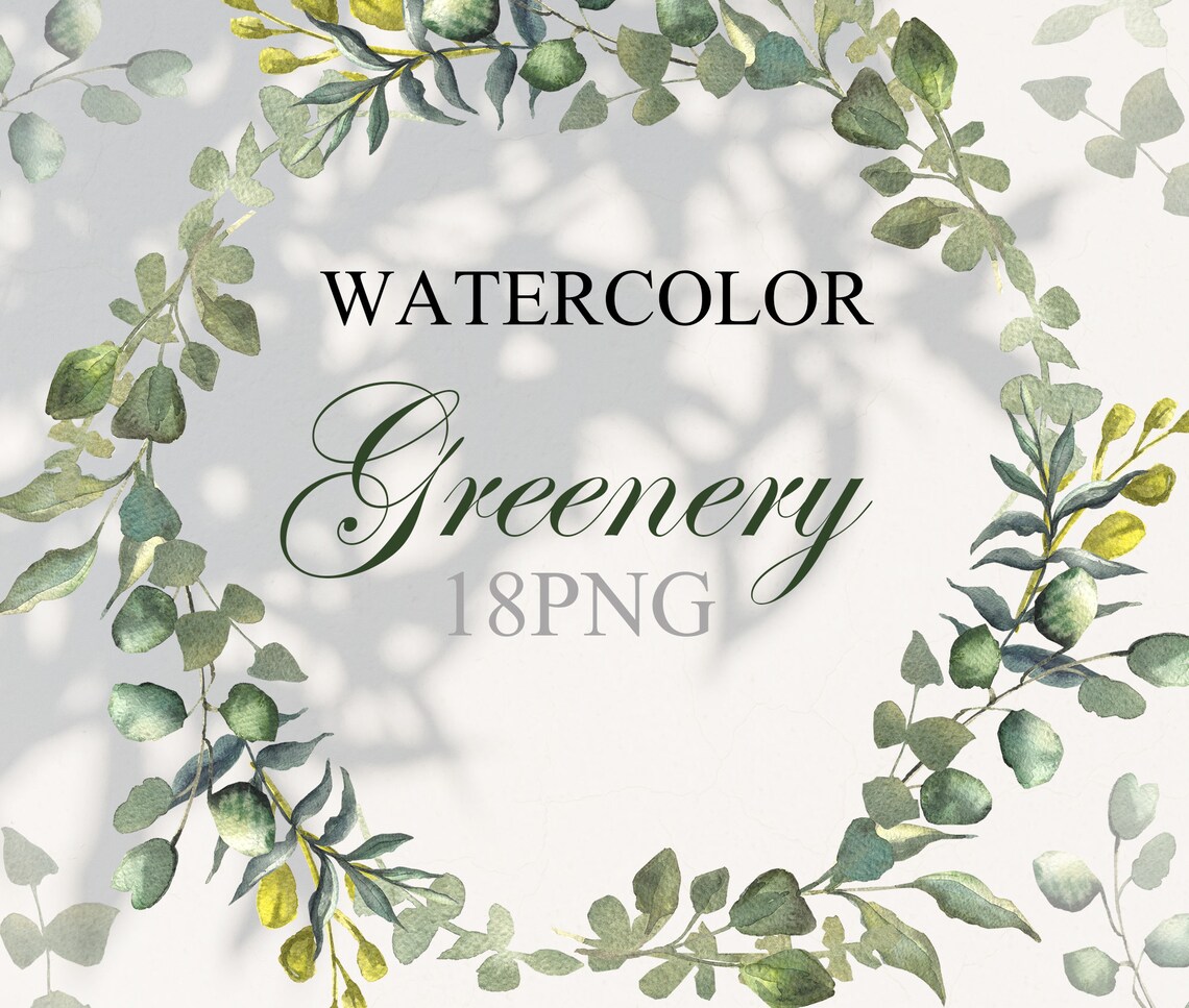 Watercolor Greenery Wreath Clipart: Floral Frame (PNG) - Etsy