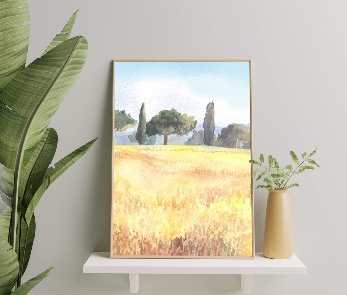 Watercolor Print Tuscany Landscape Italy Printable Wall Art Decor for ...