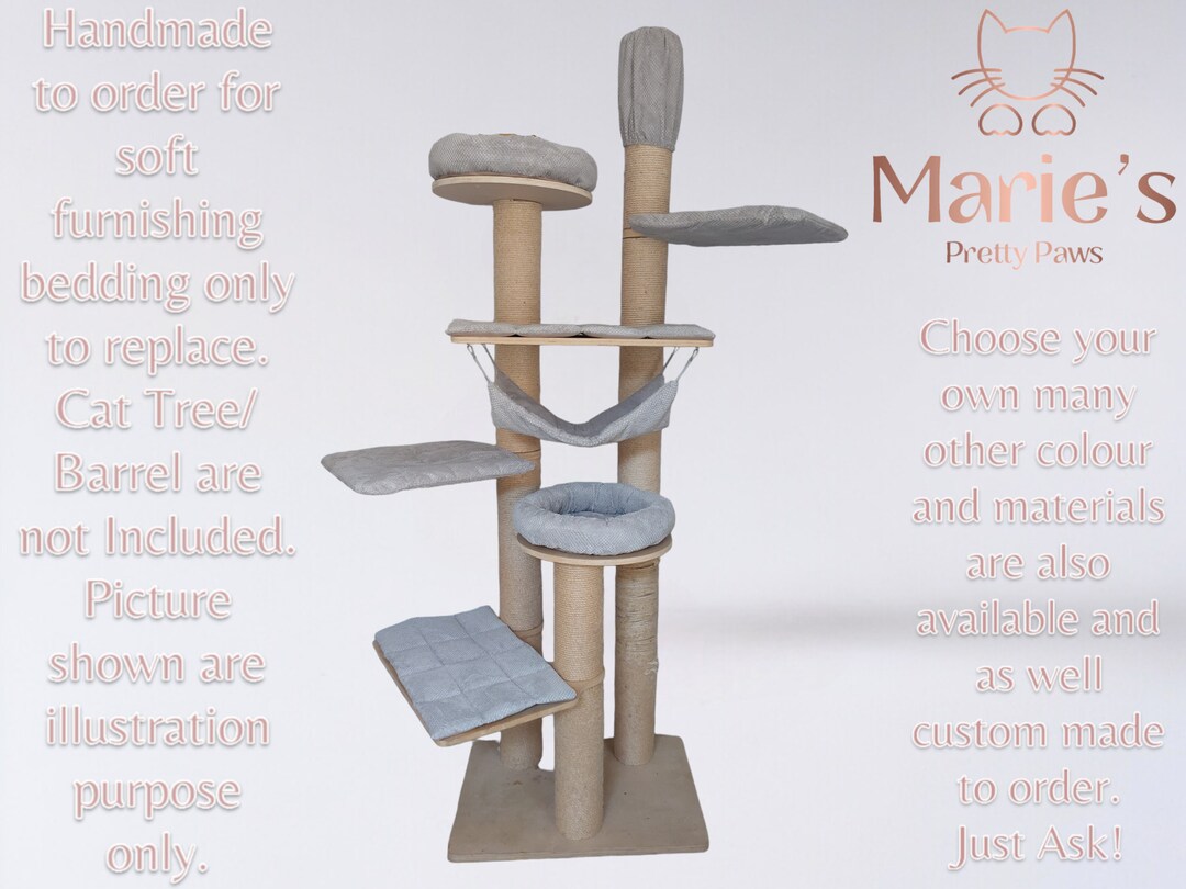 SILVER GREY Chenille Corduroy 8pc Cat Tree Bed Replacement Set to Fit ...