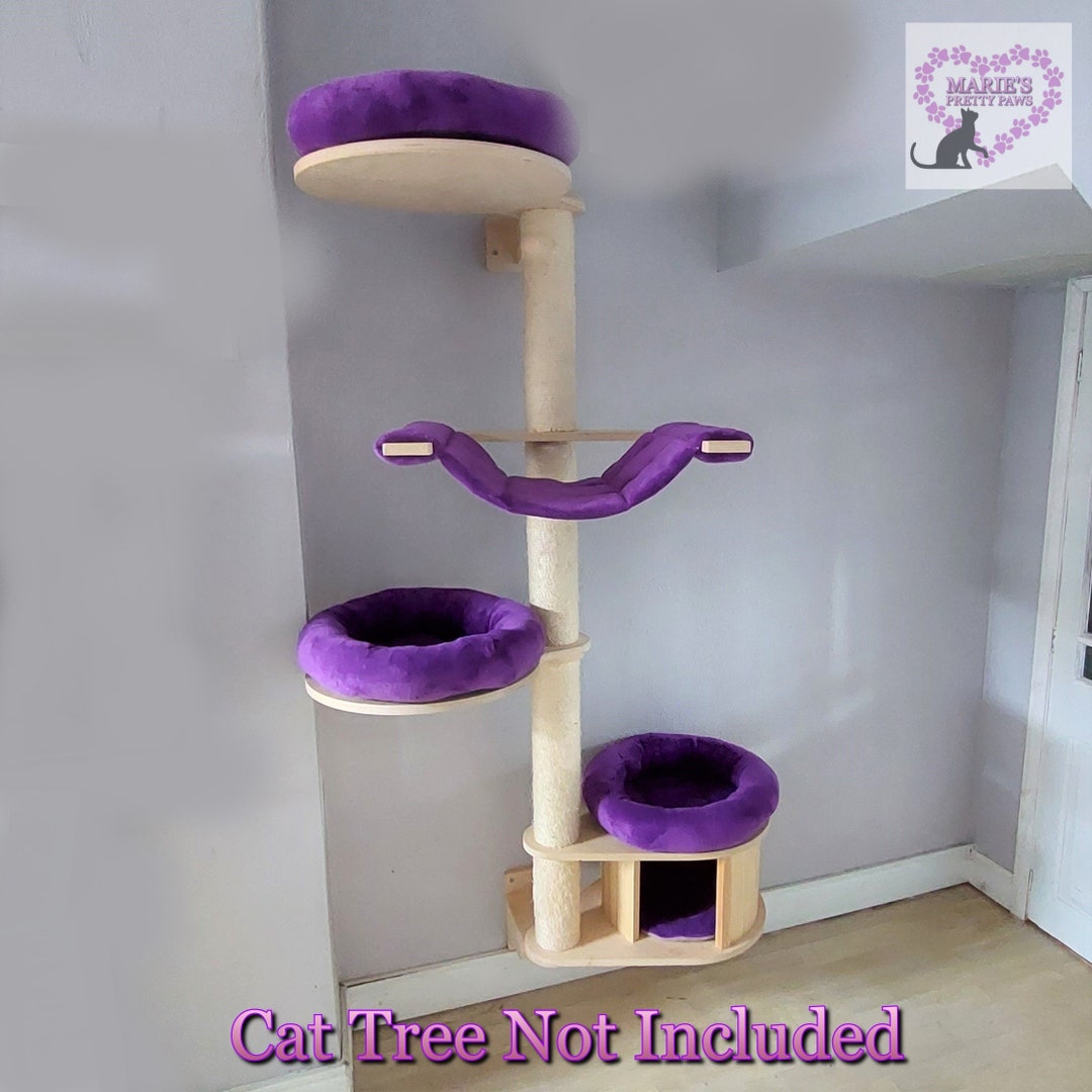PURPLE Cuddle Fleece 5pc Cat Tree Bed Replacement Set to Fit in for ...