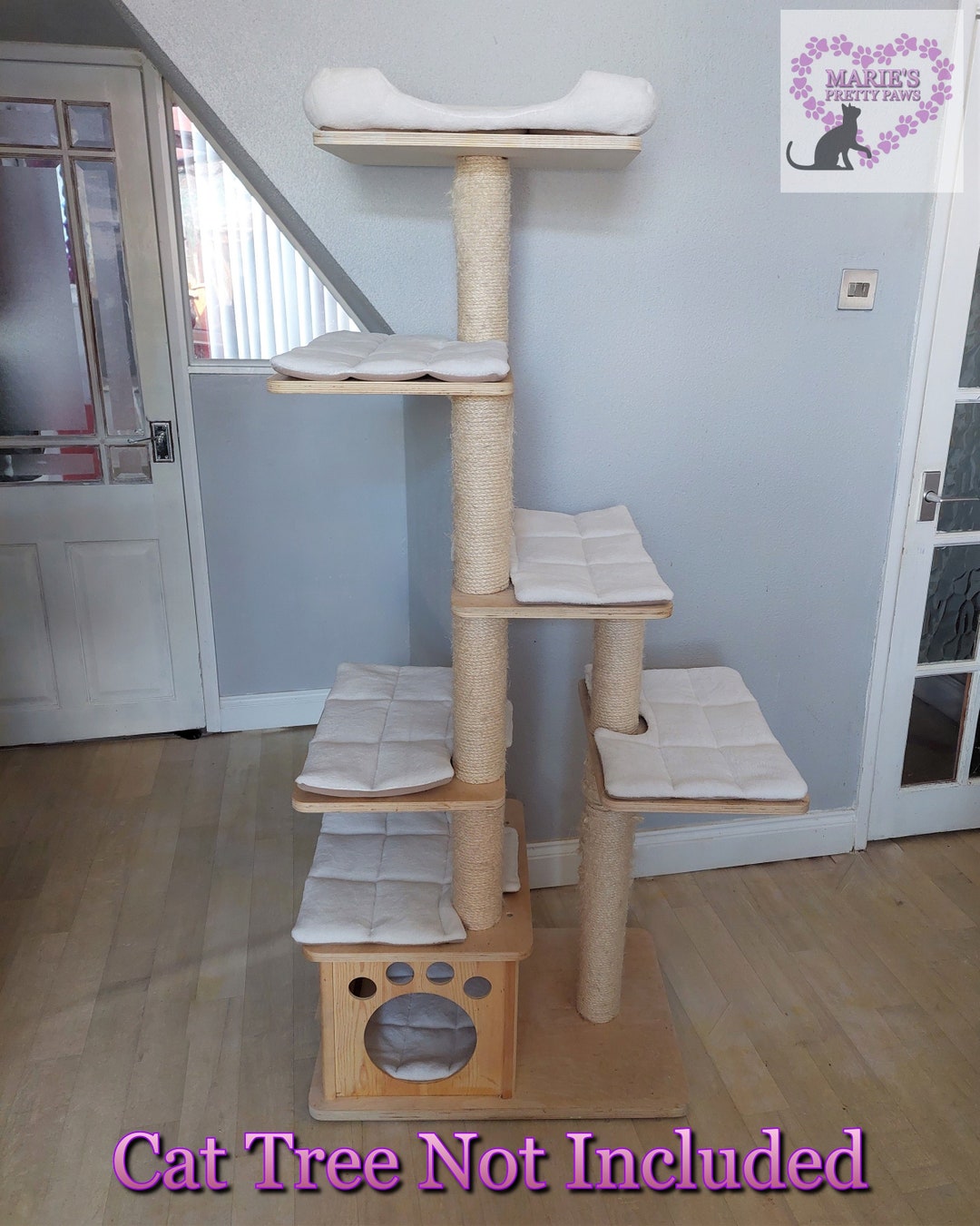 OFF WHITE Soft Cuddle Fleece 7pc Cat Tree Bed Replacement Set to Fit in ...