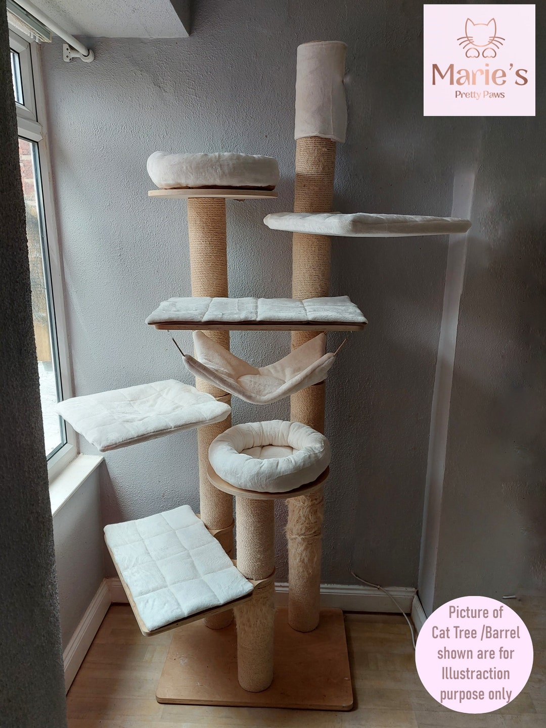 IVORY CREAM Cuddle Fleece 7-8pc Cat Tree Bed Replacement Set to Fit in ...