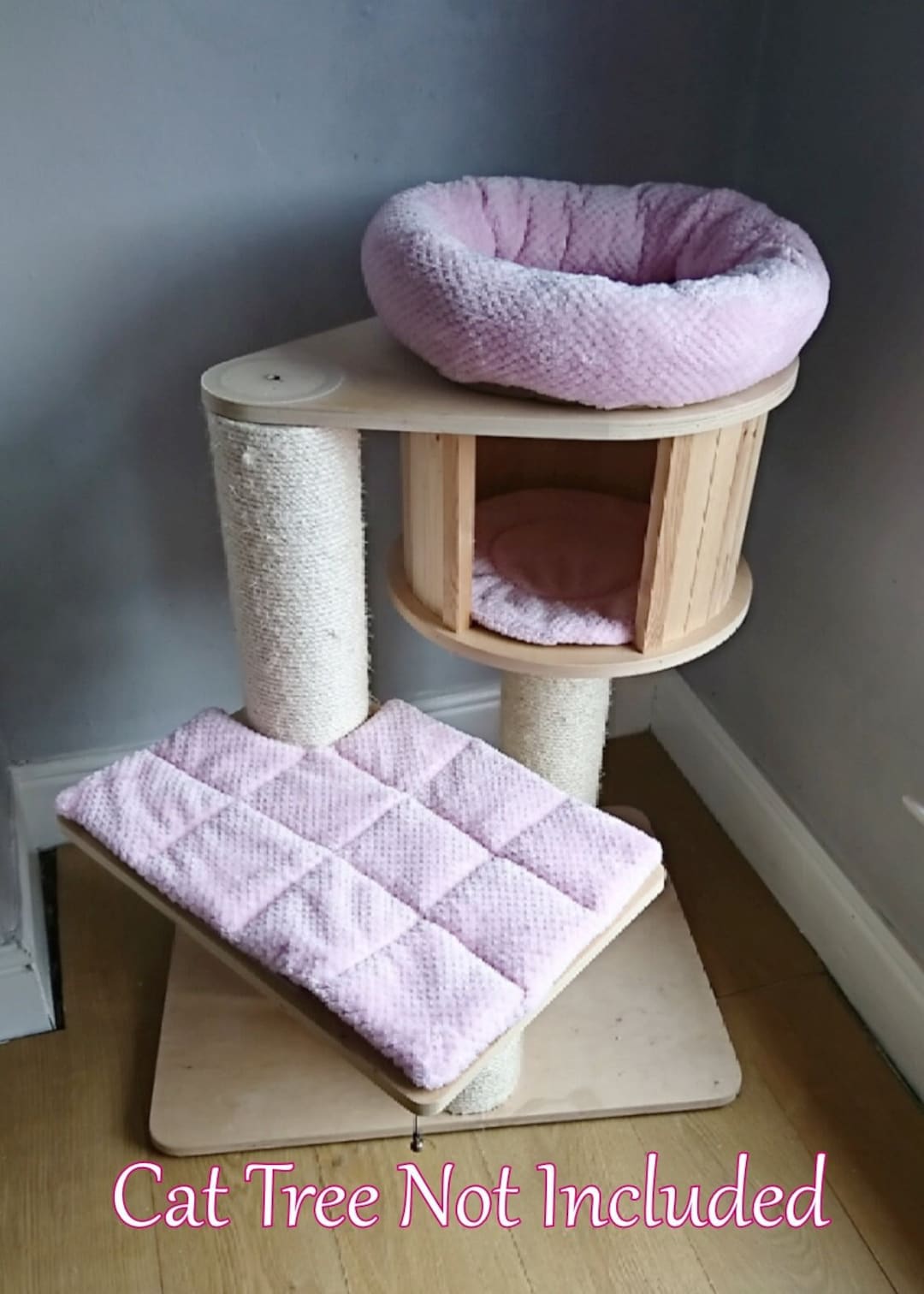 LIGHT PINK Waffle Fleece 3pc Cat Tree Bed Replacement Set to Fit in for ...
