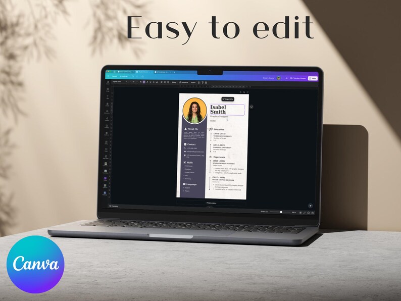 Editable Canva Resume Template | Modern Professional CV Design ...