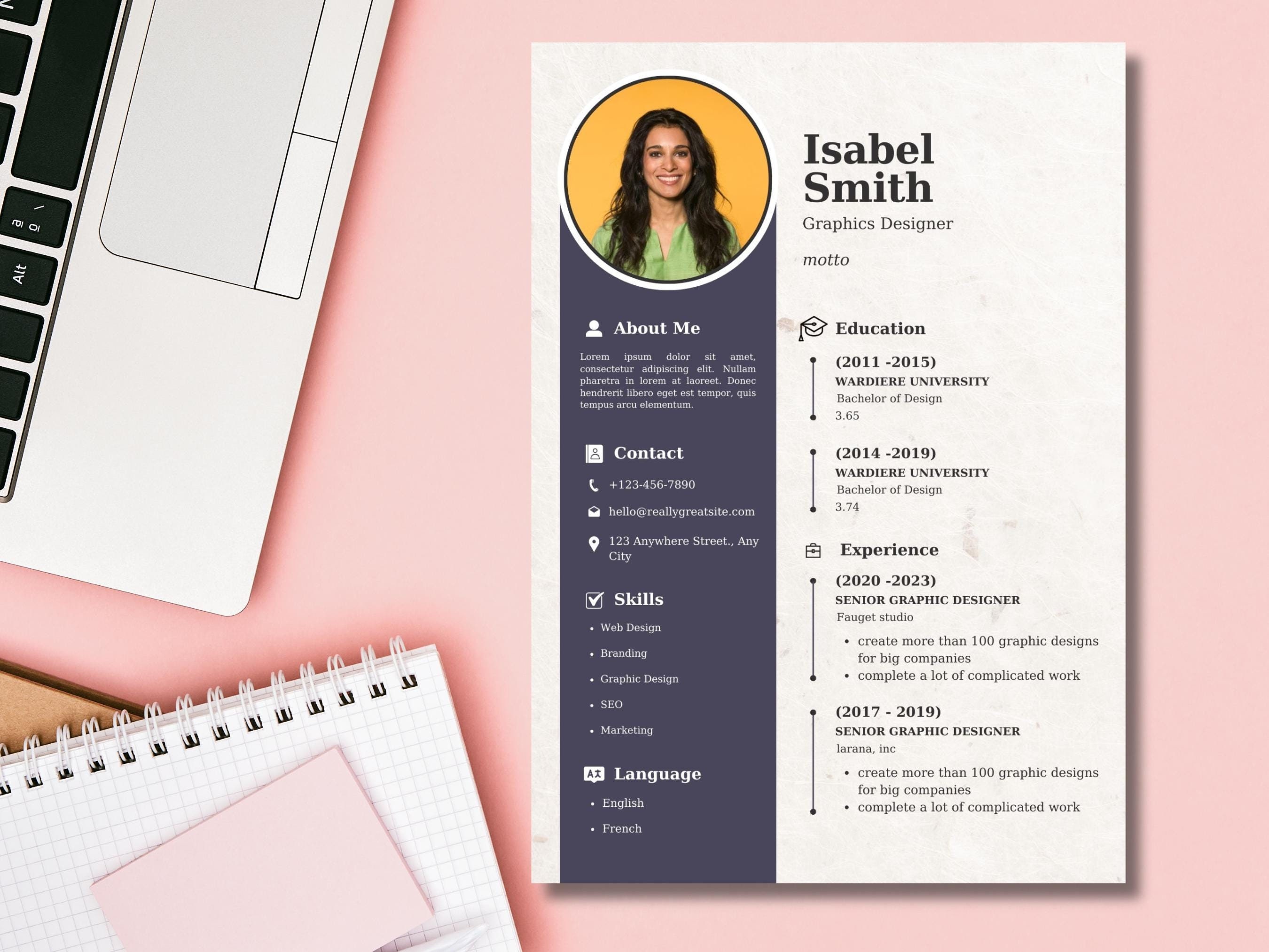 Editable Canva Resume Template | Modern Professional CV Design ...