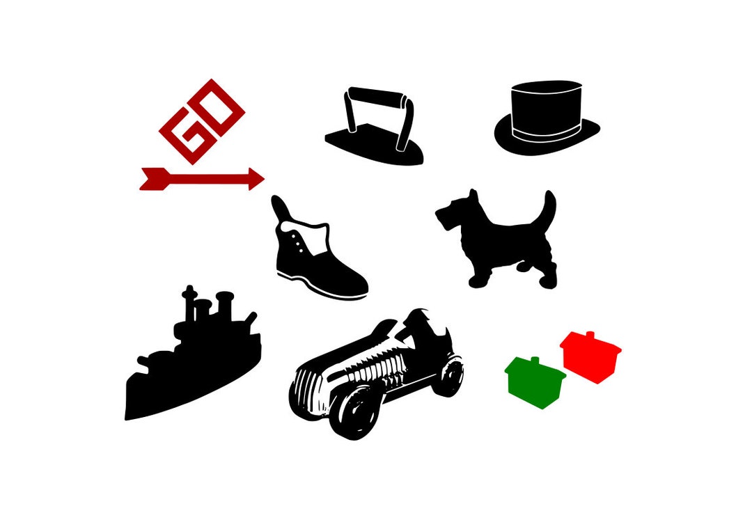 Monopoly Pieces Game Bundle Design Cut File - Stencil - Silhouette ...