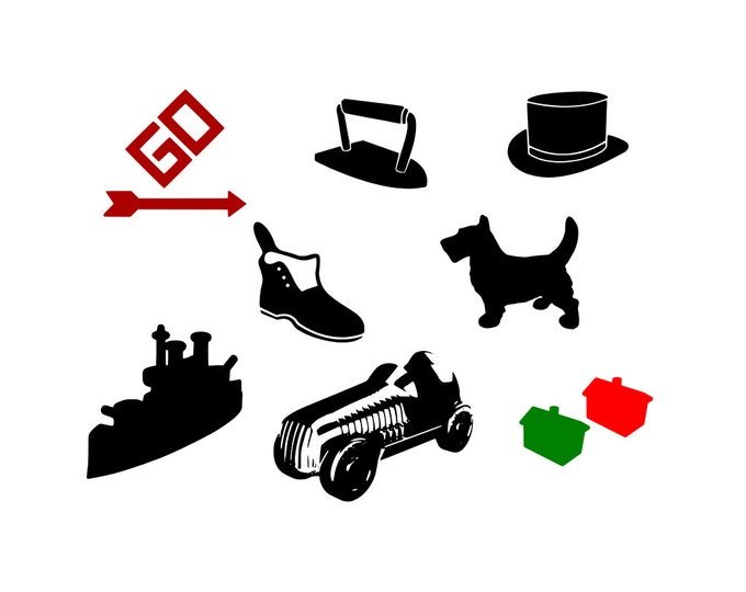 Monopoly Pieces Game Bundle Design Cut File - Stencil - Silhouette ...