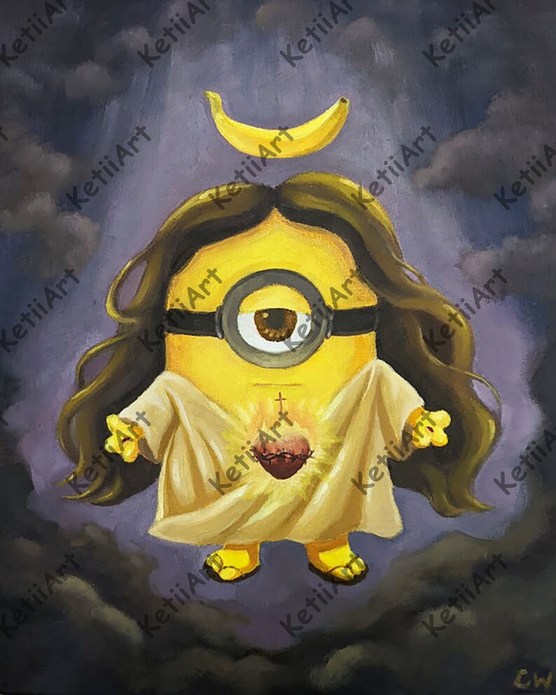 Minion Jesus With Banana Halo Oil Painting - Printable Download - Etsy