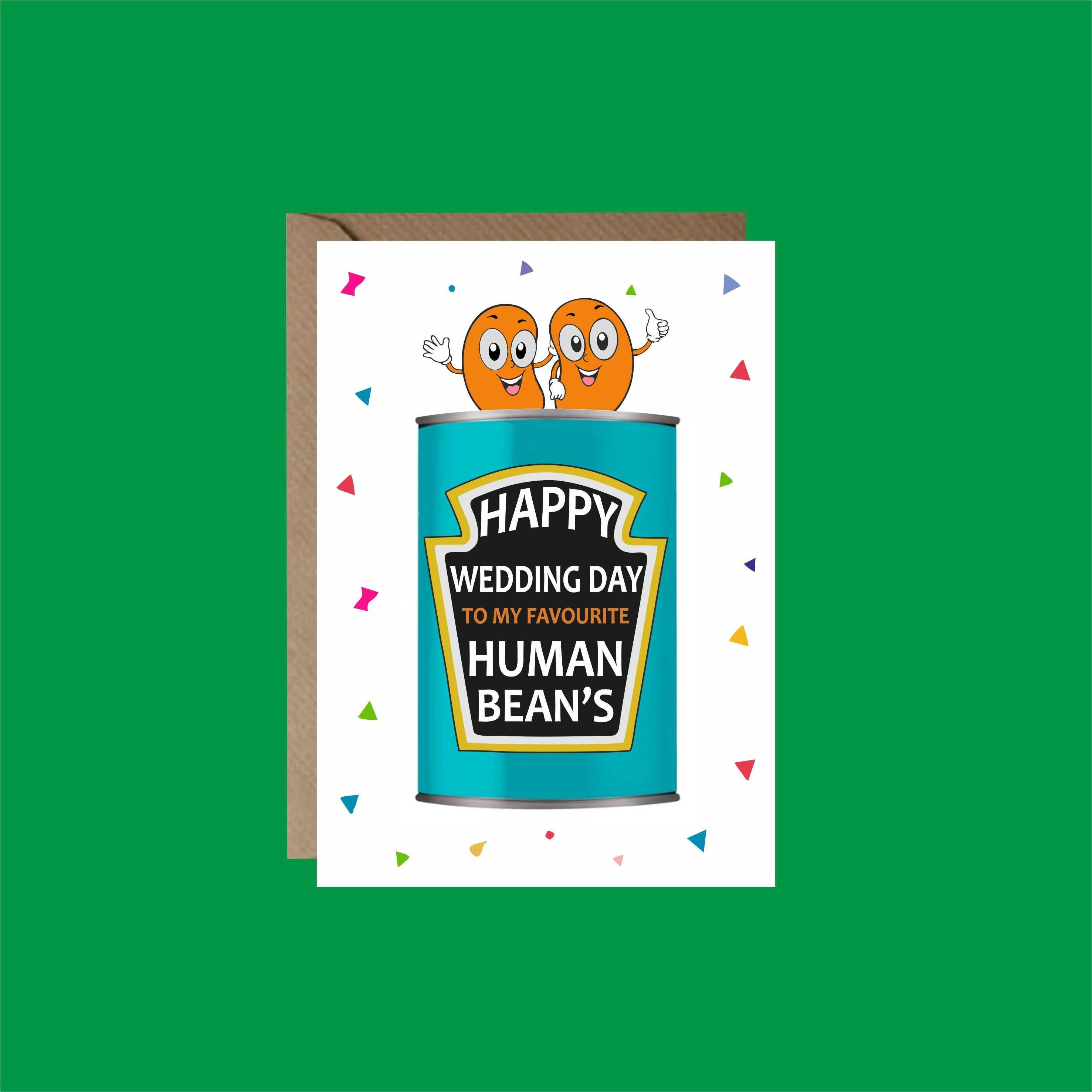 Human Bean Card - Funny Wedding Card | Happy Wedding Day, Food Pun ...