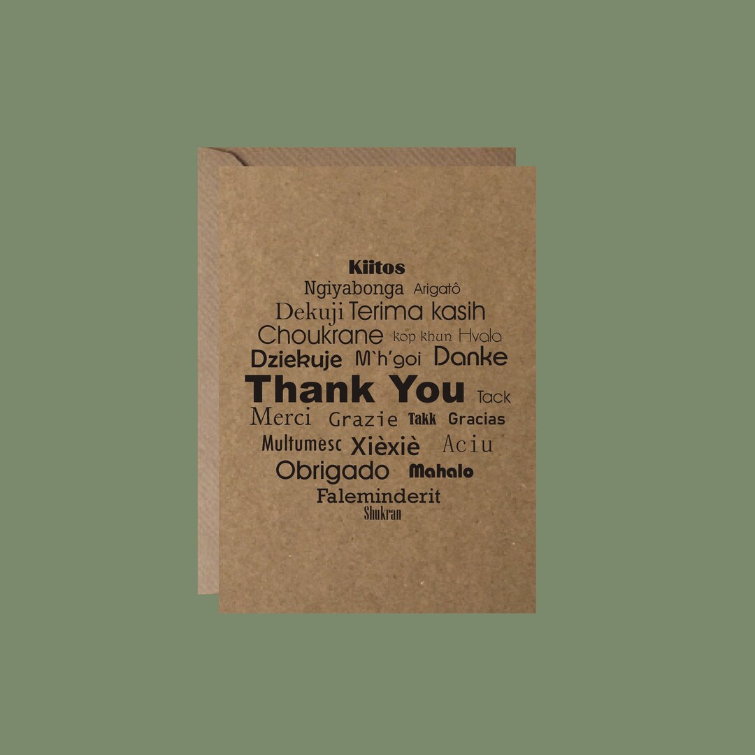 Thank You - Multi Language Card | Greetings Card, for Him, for Her, A6 ...