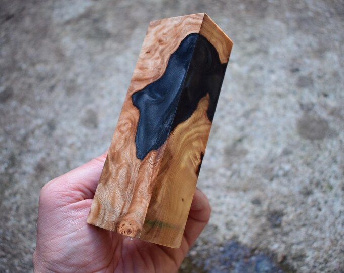 Stabilized Highly Figured Elm Burl With Dark Silver Resin Knife Hybrid ...