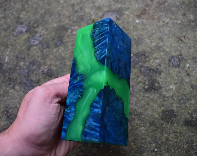 Stabilized Blue Dyed Highly Figured Box Elder Maple Burl With Toxic Green Resin Knife Handle ...