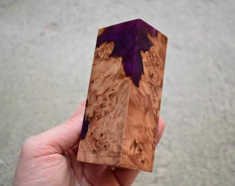 Stabilized Gray and Turquoise Blue Dyed Highly Figured Maple Burl Knife Handle Scales, Turning ...