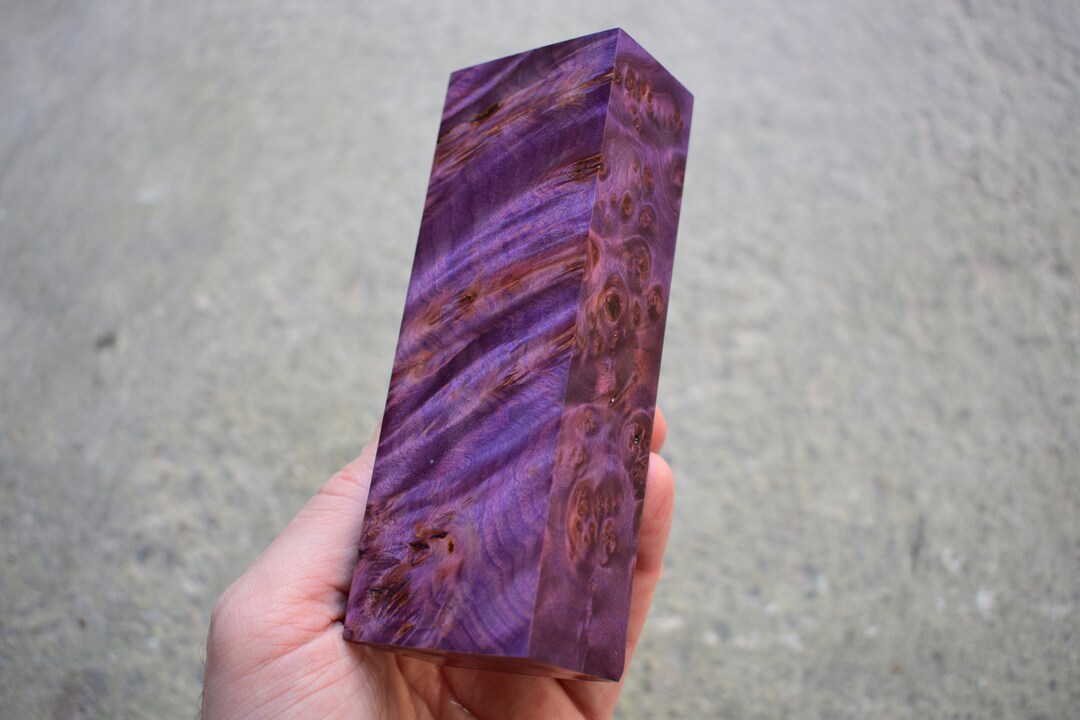 Stabilized Purple Dyed Highly Figured Alder Burl Knife Handle Scales, Turning Blank, Knife ...