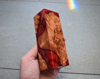 Stabilized Blue Dyed Highly Figured Box Elder Maple Burl With Toxic Green Resin Knife Handle ...