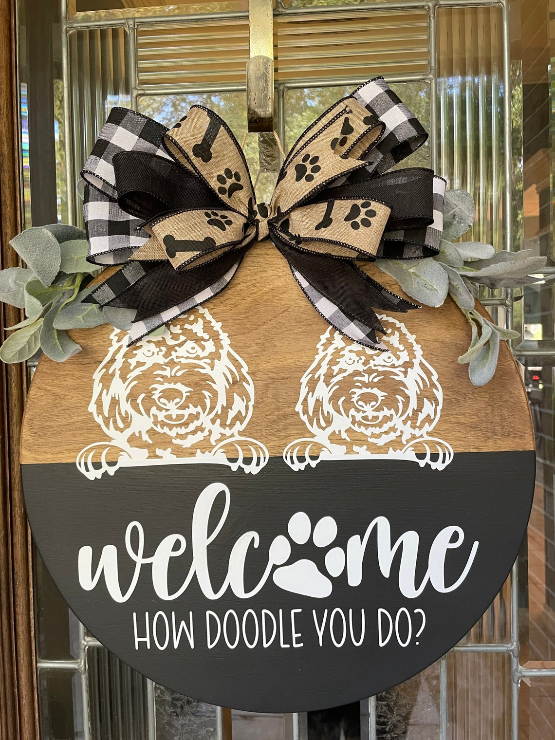 Doodle Door Hanger, Dog Wreath, Dog Breed Outline Door Hanger, Welcome ...