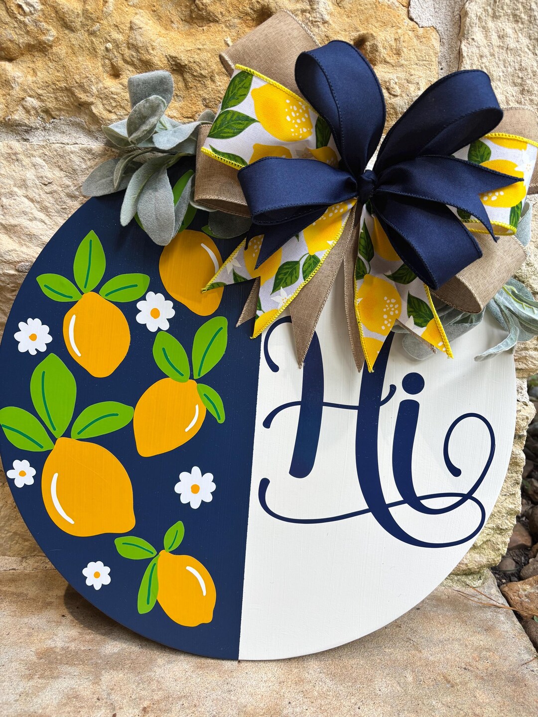 Hi Door Hanger, Lemon Door Hanger, Hi With Lemons Wreath, Everyday ...