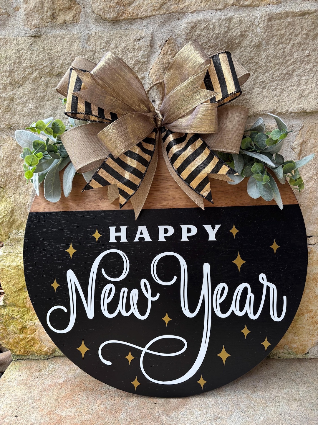 Front Door Decor, Happy New Year Door Hanger, New Year Wreath, Wood ...