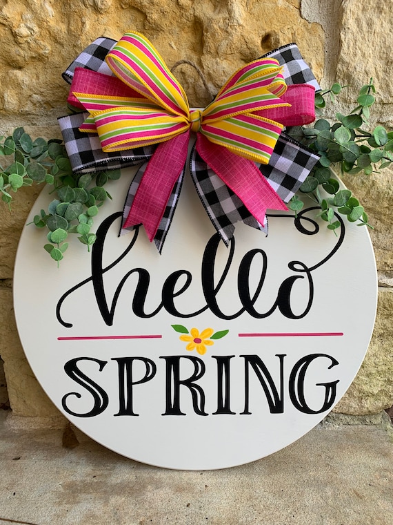Spring Door Hanger Spring Wreath Hello Spring Door Hanger - Etsy