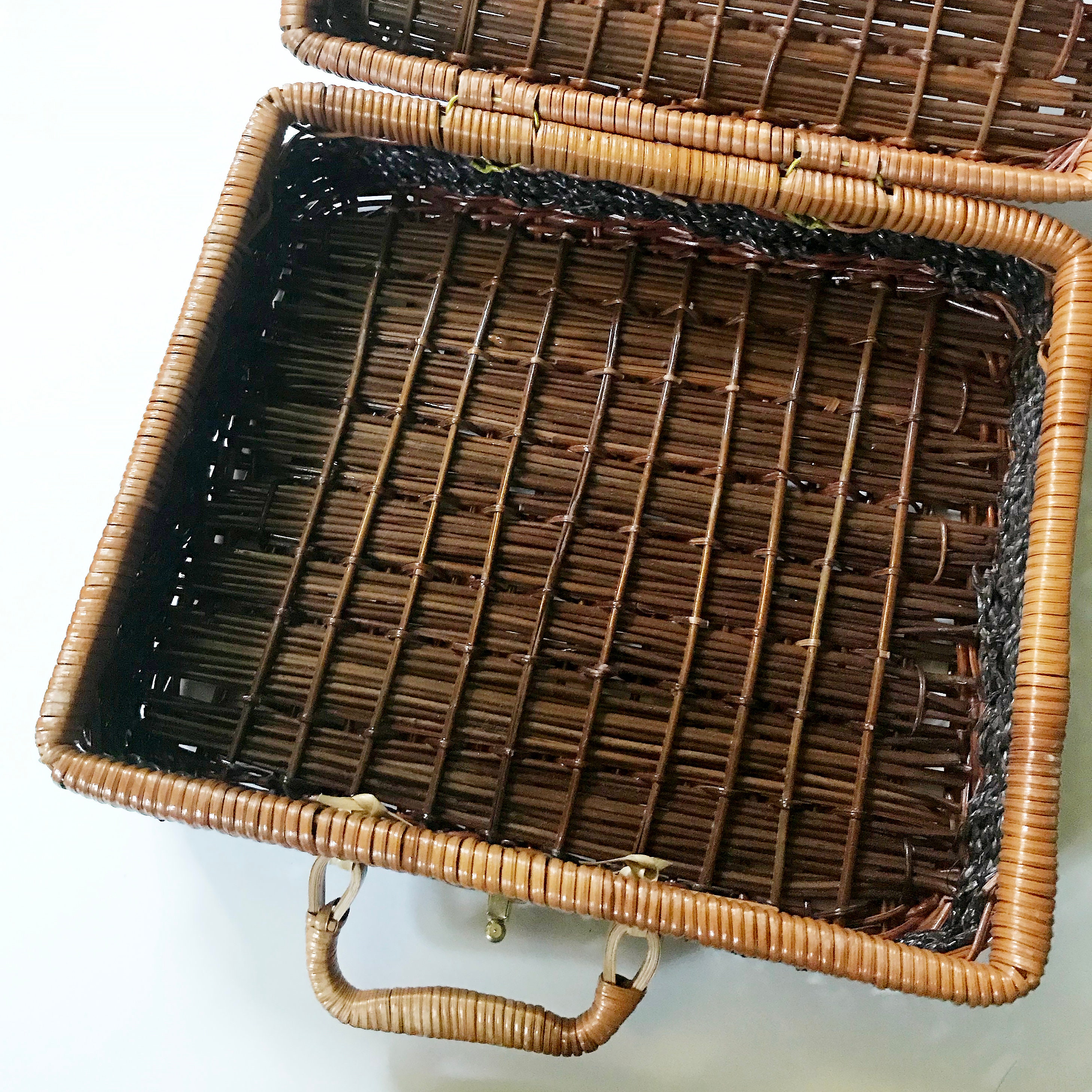 Mid Century Wicker & Leather Picnic Basket W/ Handles - Etsy