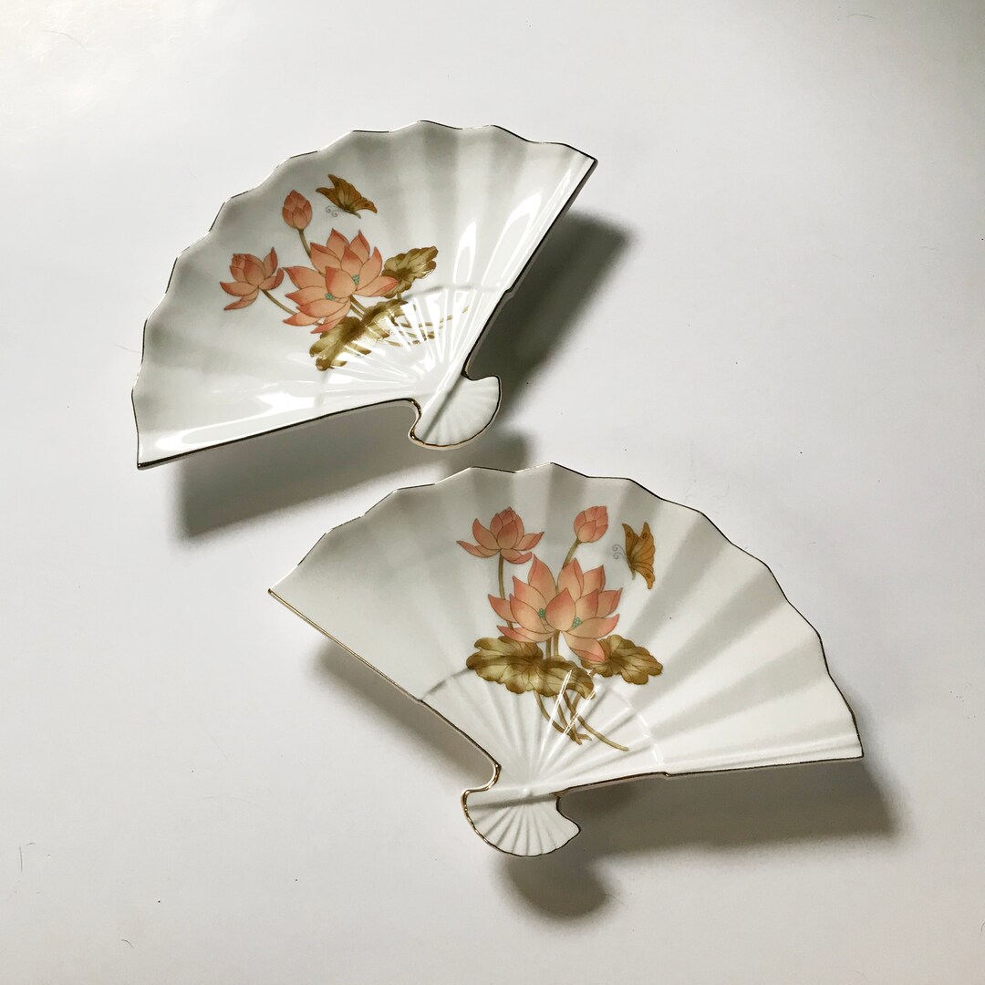 Japanese Inspired Lotus Flower Set of Ceramic Decorative Fans - Etsy