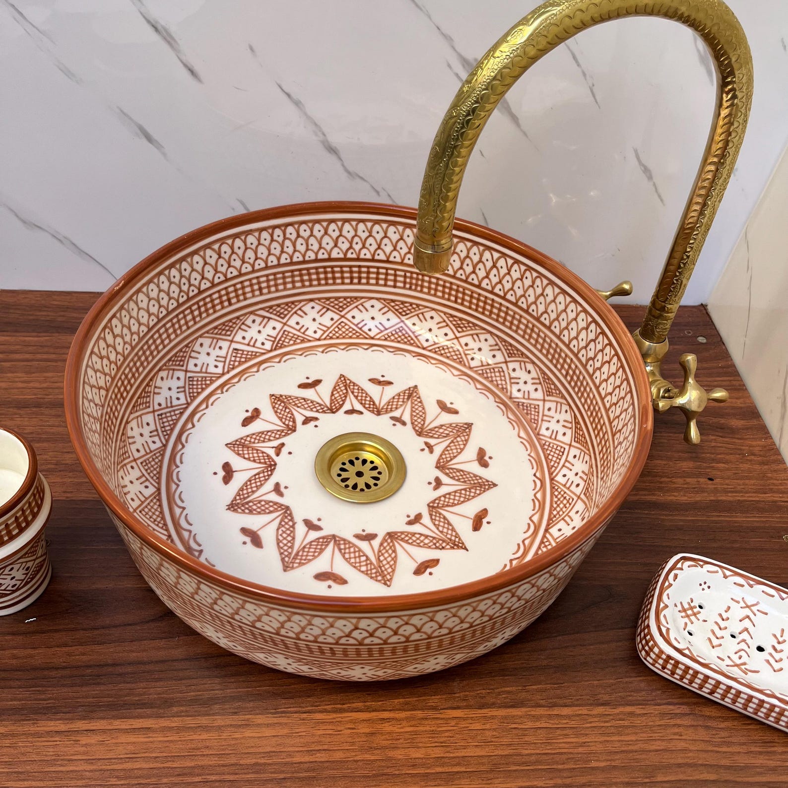 Hand-painted Moroccan Ceramic Sink: Round Vessel Basin - Etsy