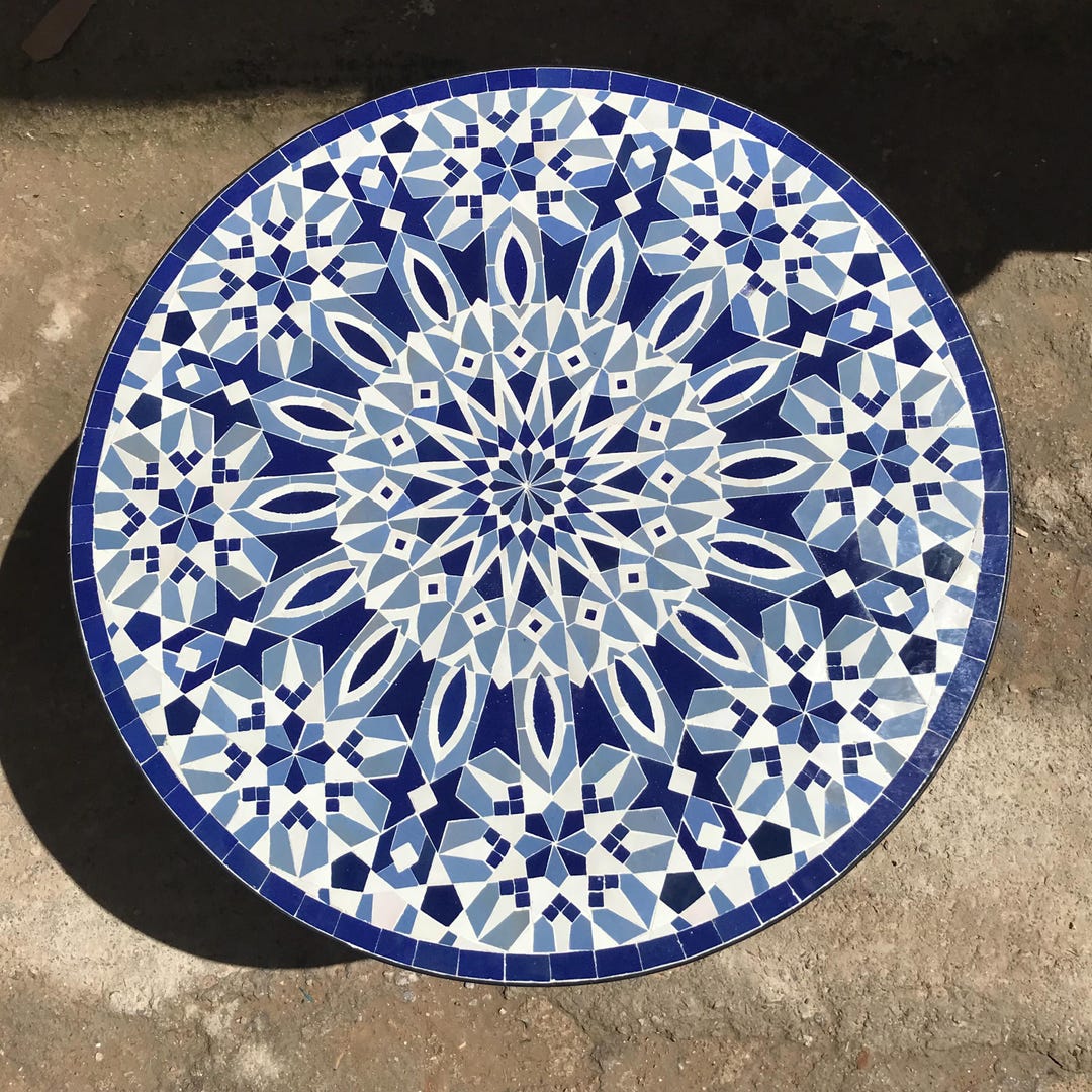 Blue Handmade Moroccan Mosaic Table Tops – Authentic Zellige Tiles With ...