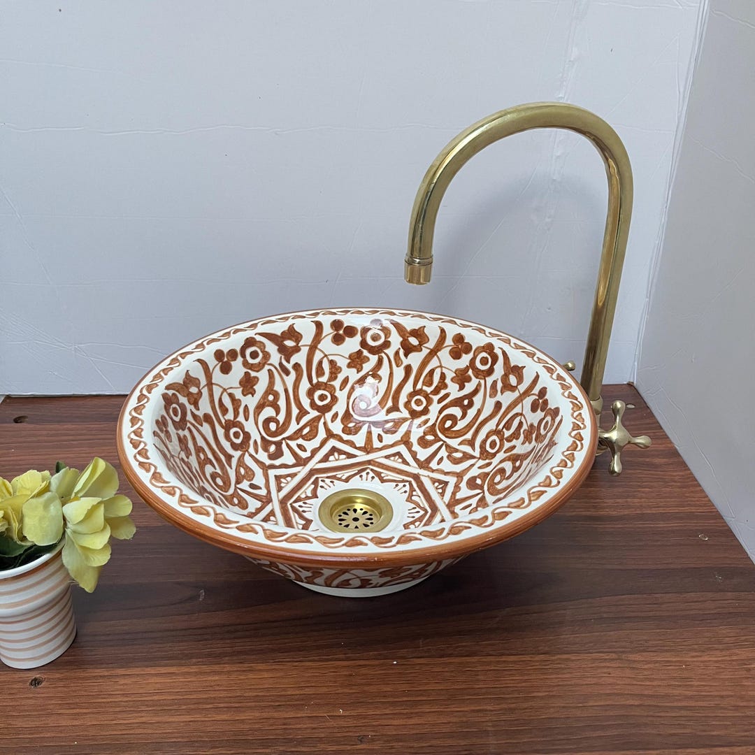 Brown Bathroom Vessel Sink, Ceramic Basin, Antique Sink, Sink Bowl ...