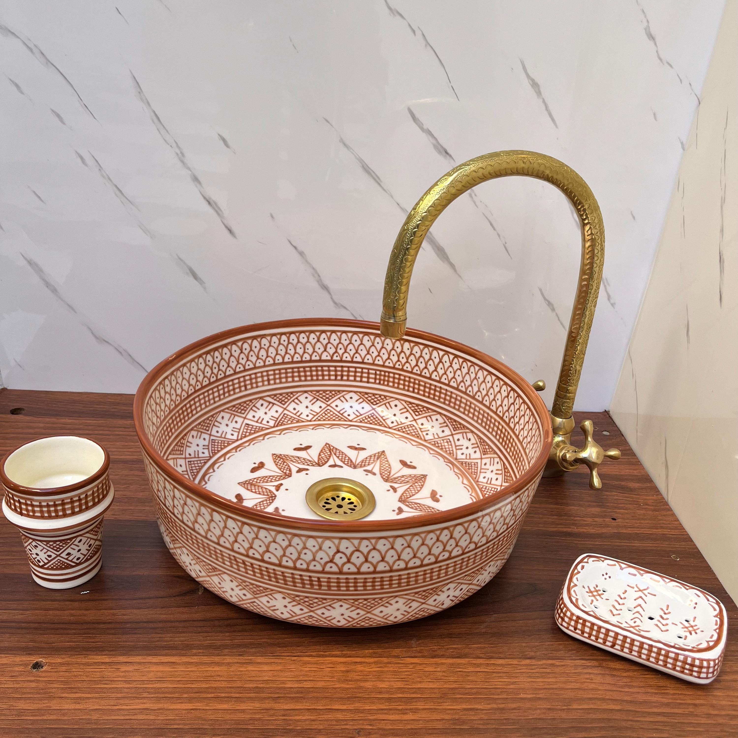 Hand-painted Moroccan Ceramic Sink: Round Vessel Basin - Etsy