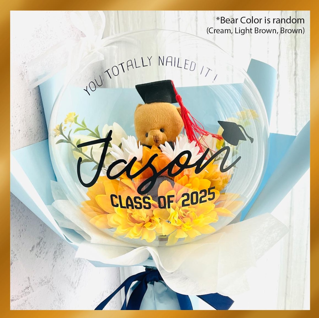 Custom Graduation Balloon Bouquet With Plush Bear: Personalized ...