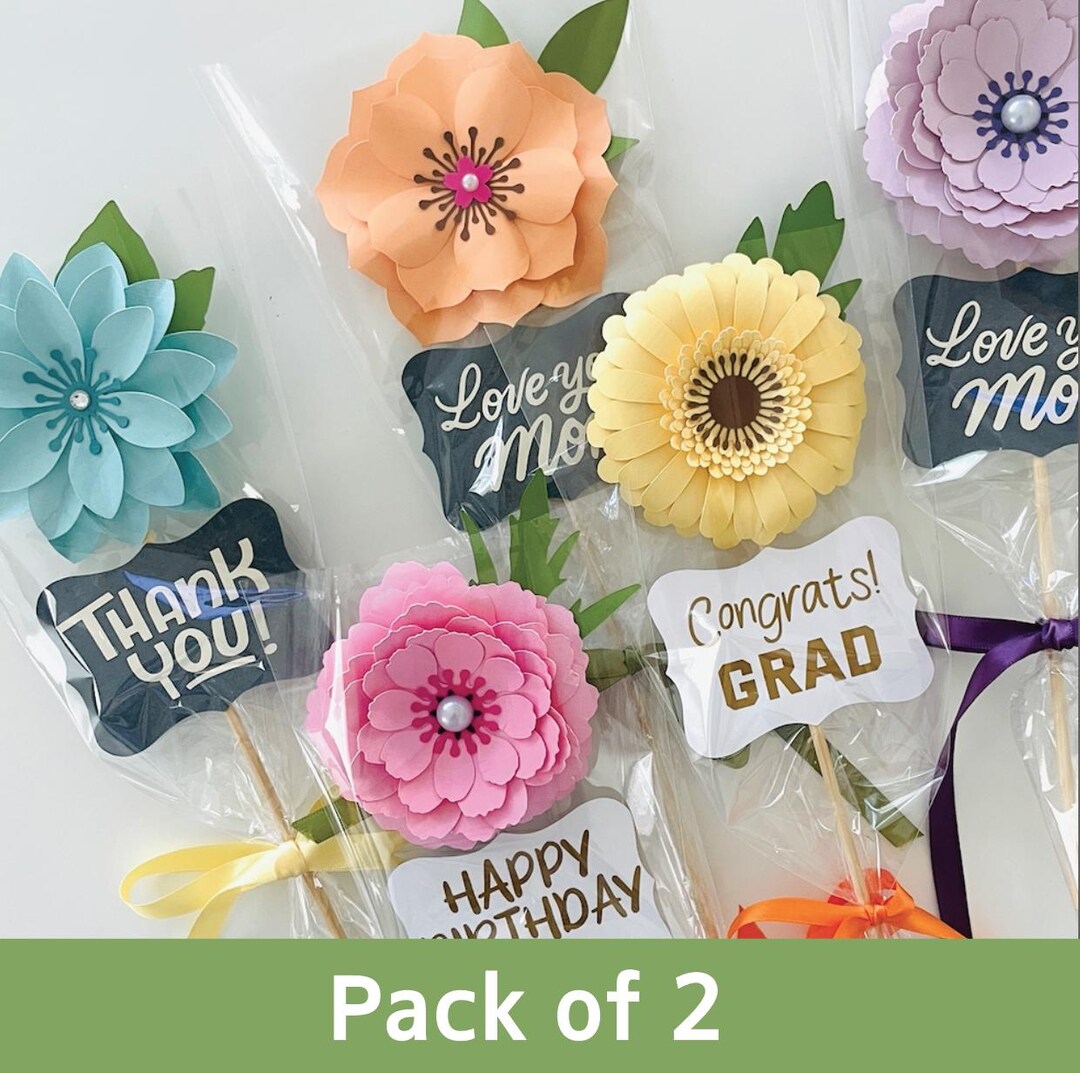 Set of 2 Paper Flower Gift Card Holders – Handmade Mini Bouquets With ...