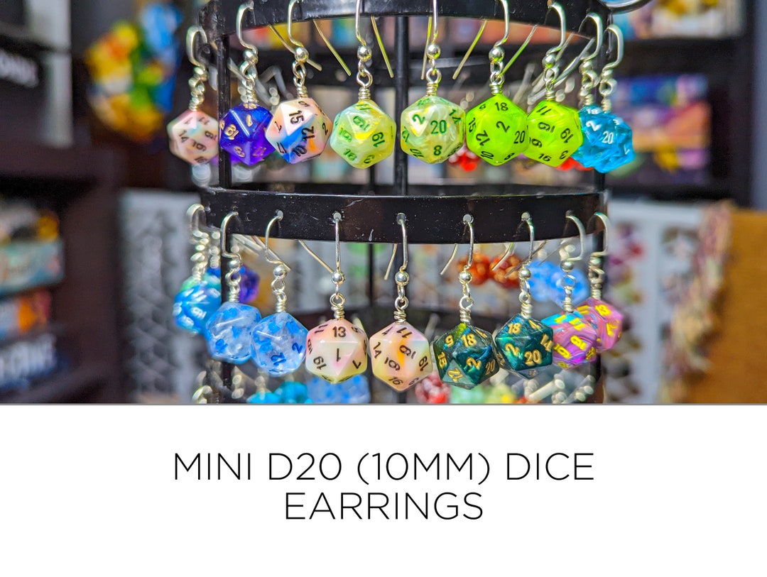 Mini D20 (10mm) Dice Earrings - 2x Nickle Free Fish Hook - Hand Made ...