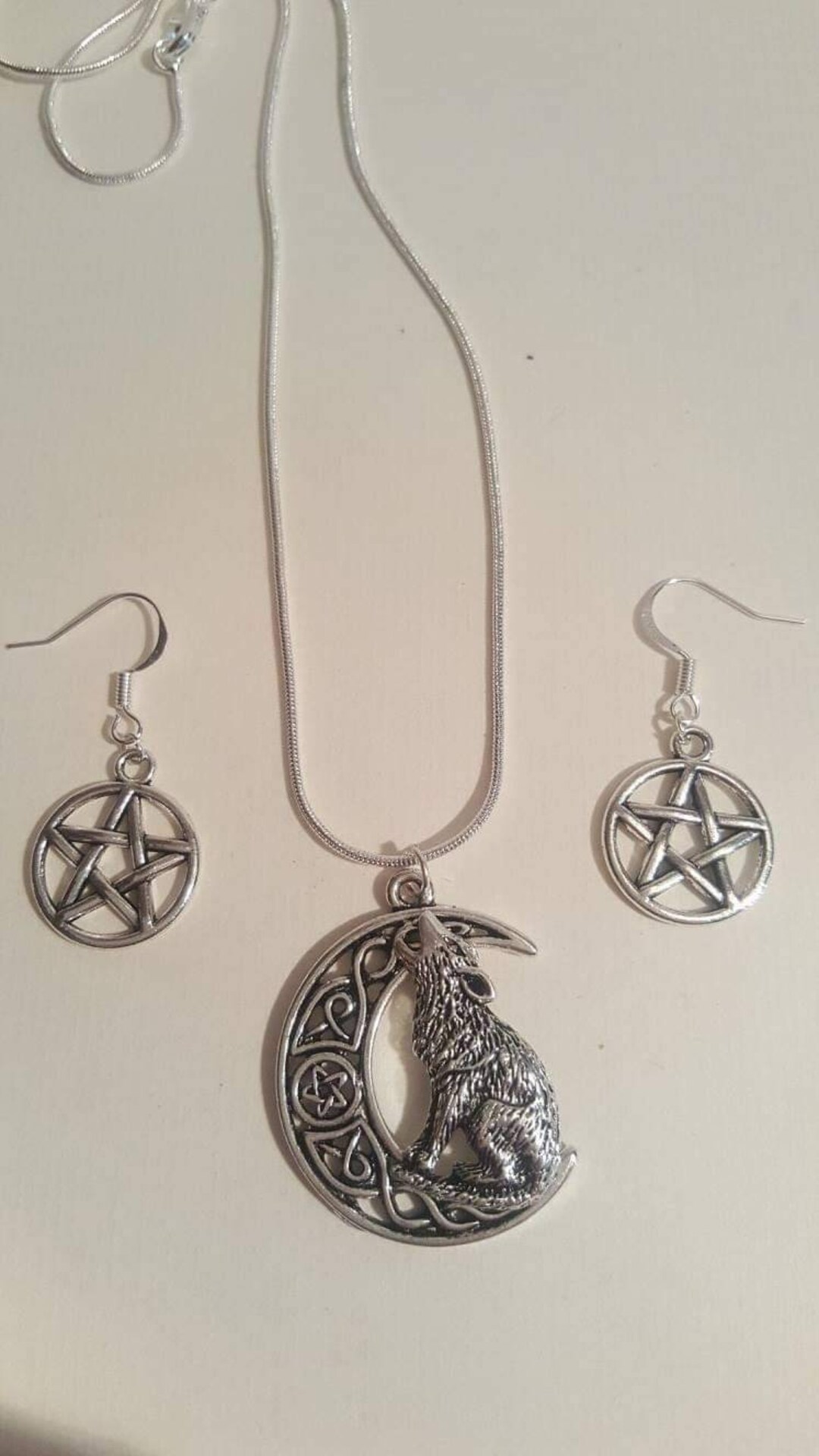 Handmade Wicca, Pagan Jewellery Set, Wolf Pendant and Pentagram ...